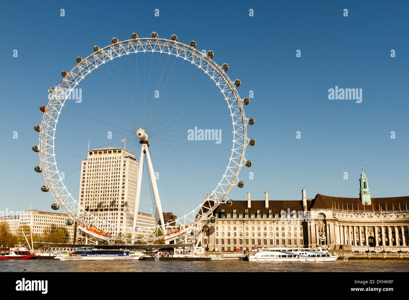 The London Eye wheel on the Southbank of the River Thames, London ...