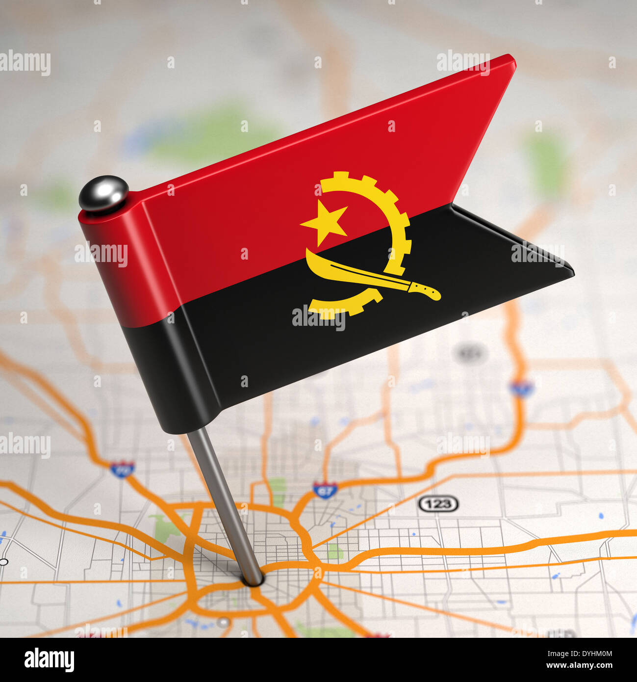Angola Small Flag on a Map Background Stock Photo - Alamy