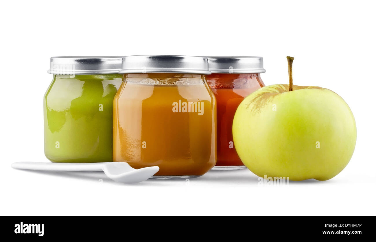 Baby food on white background Stock Photo - Alamy