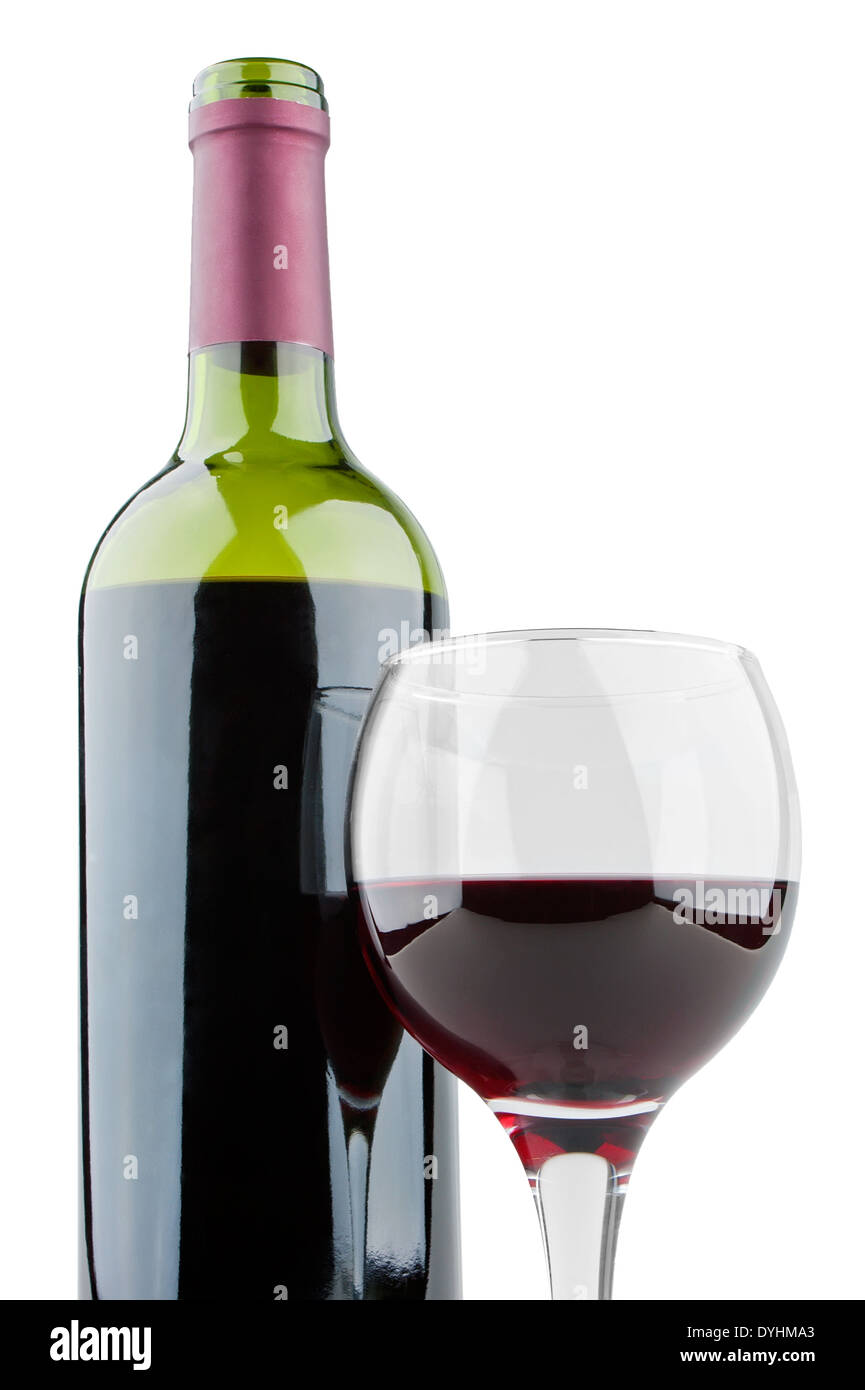 Red wine and full glass close-up on white background Stock Photo - Alamy