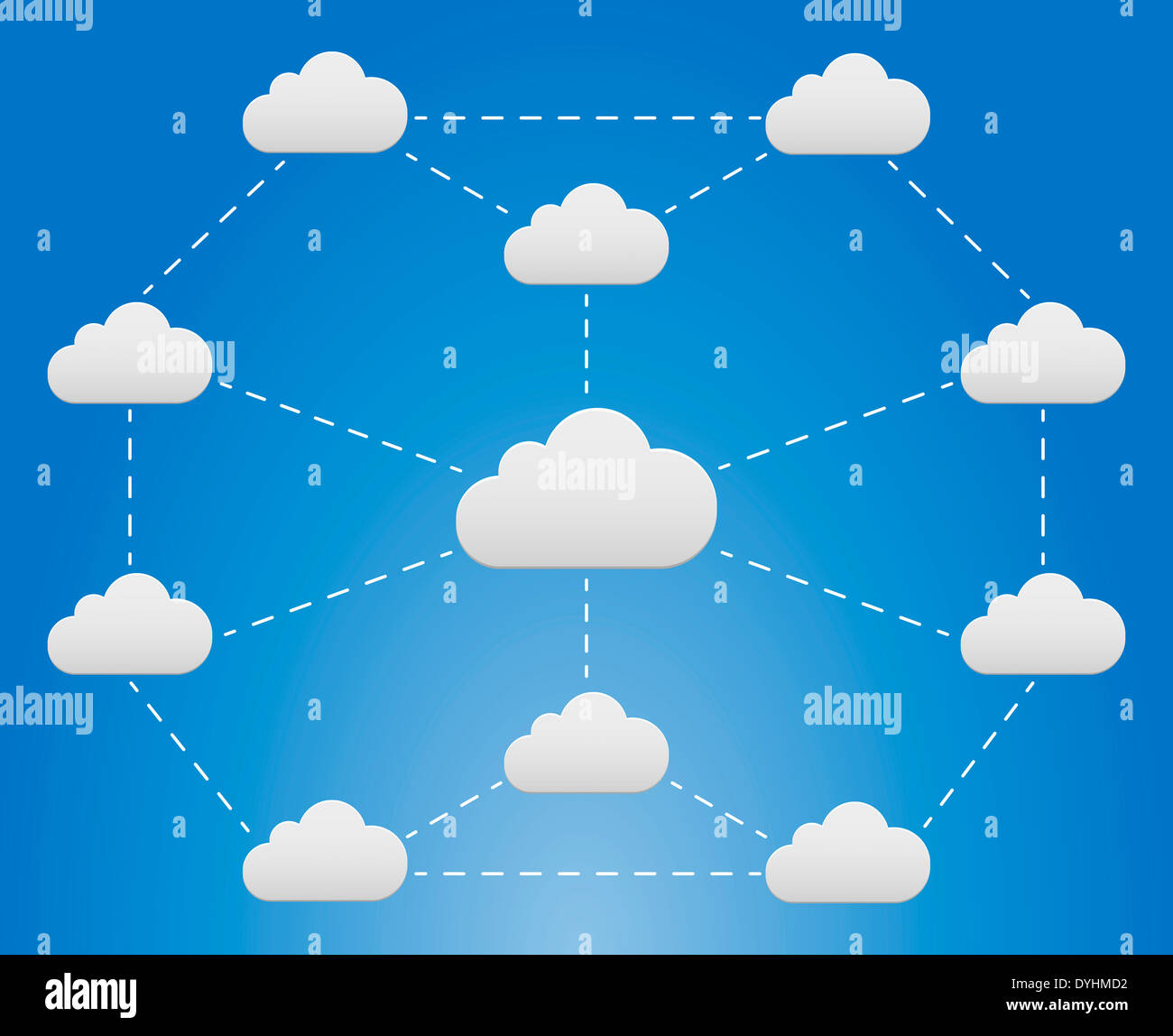 Cloud network on blue sky with dashed line Stock Photo - Alamy
