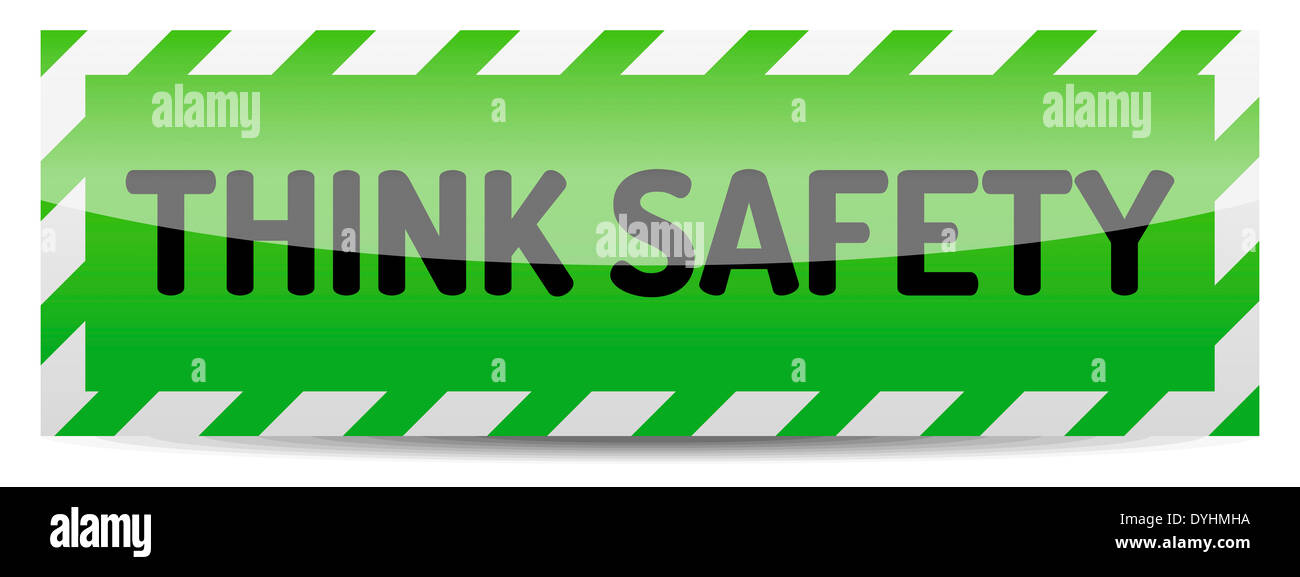 Green Think safety board with reflection and shadow on white background ...