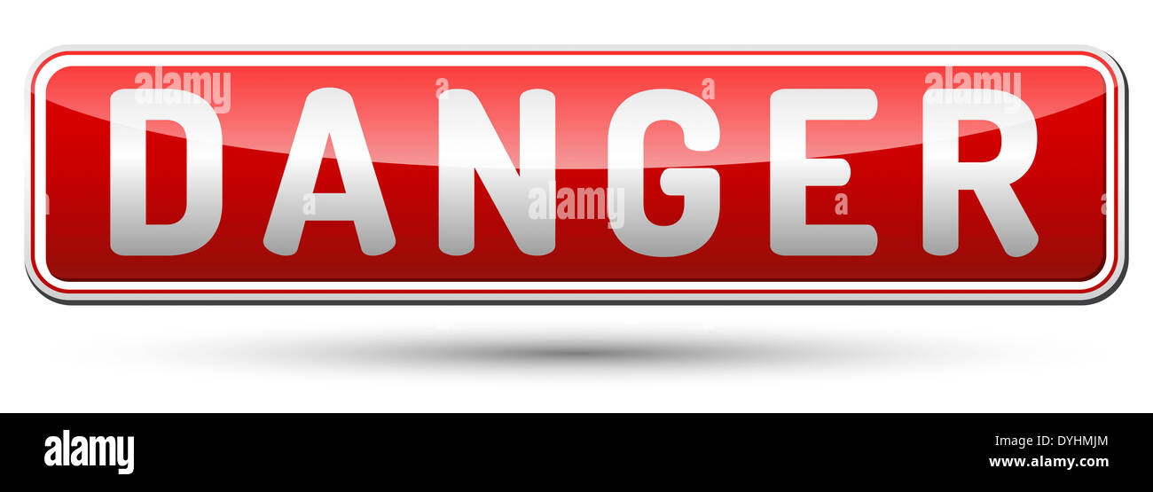 Red Danger sign with reflection and shadow on white background Stock ...