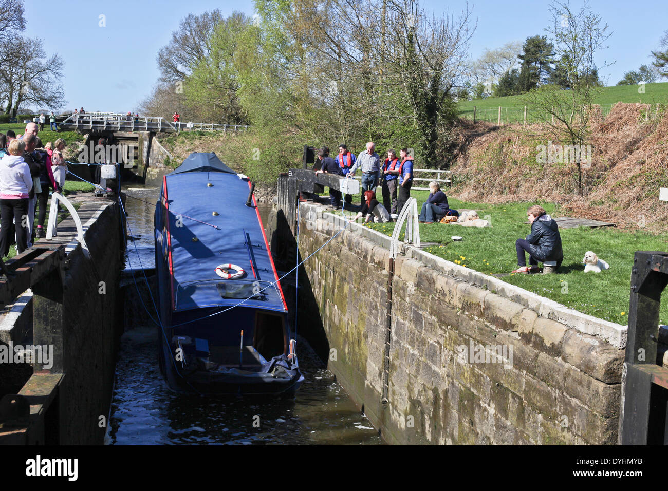 Chorley, Lancashire, Uk. 18th March 2014. Canal Barge grounded on lock ...