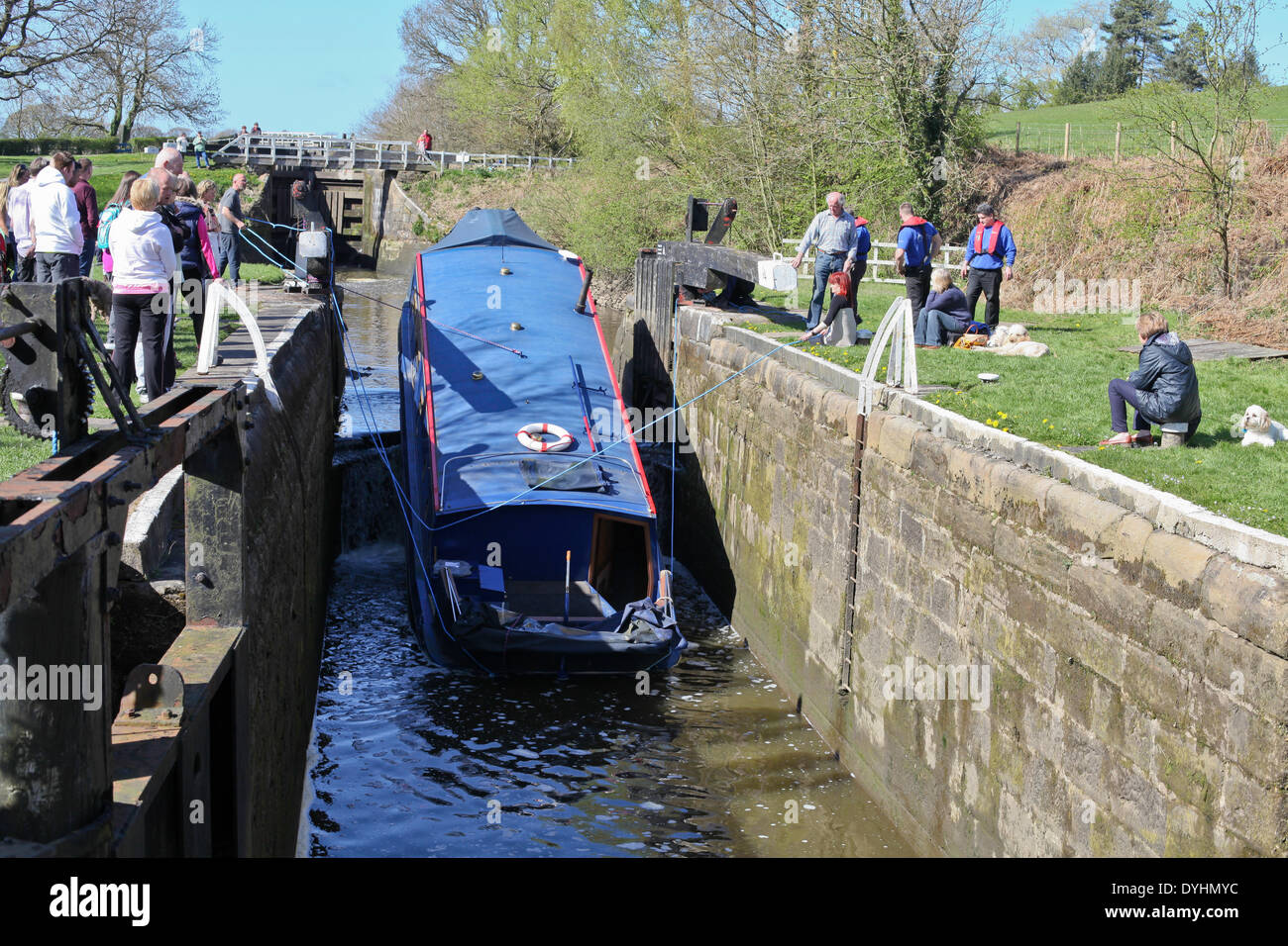 Chorley, Lancashire, Uk. 18th March 2014. Canal Barge grounded on lock ...