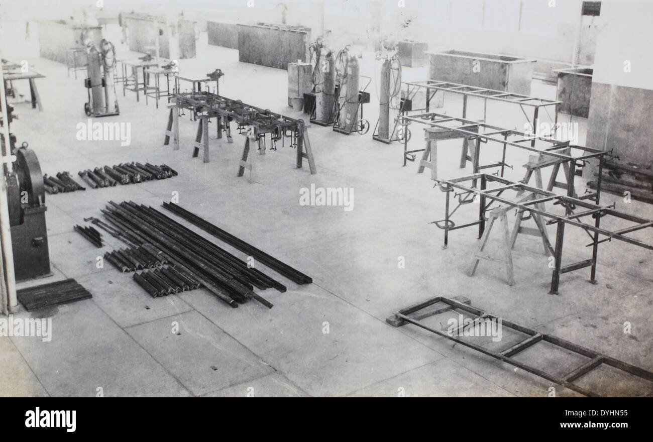 This photo shows the factory floor where various military aircraft were ...