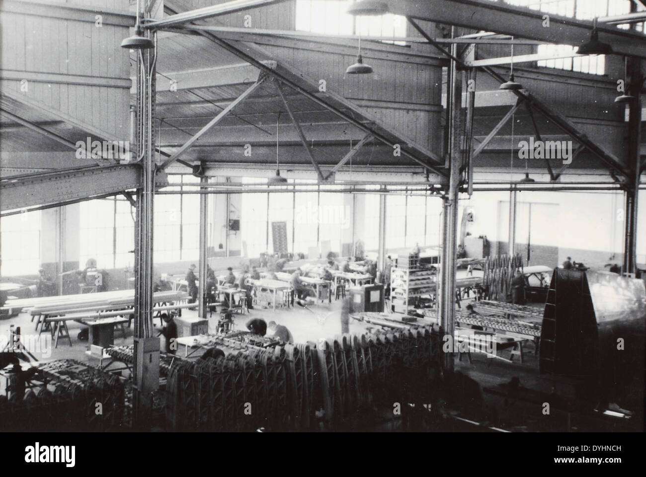 This image shows the interior of an aircraft factory, a vital site for ...
