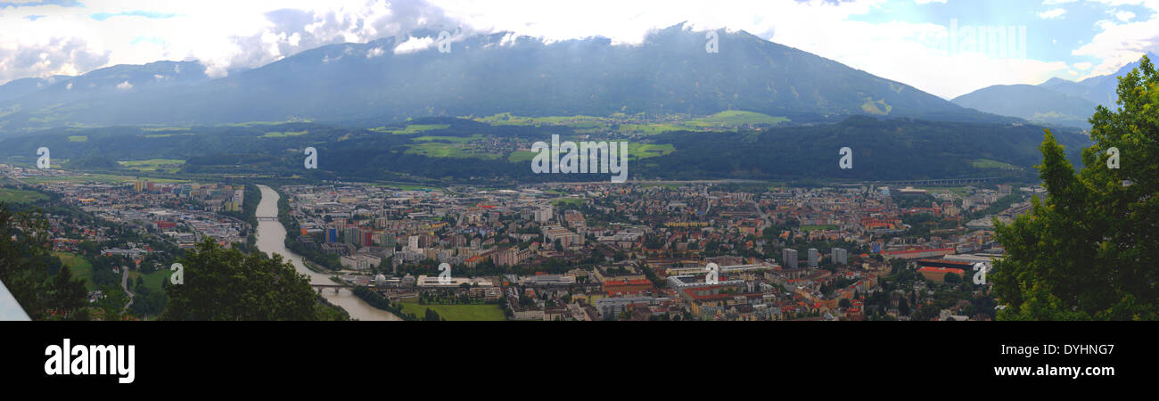 panoramic view of the city of Innsbruck taken from 860 m above sea ...