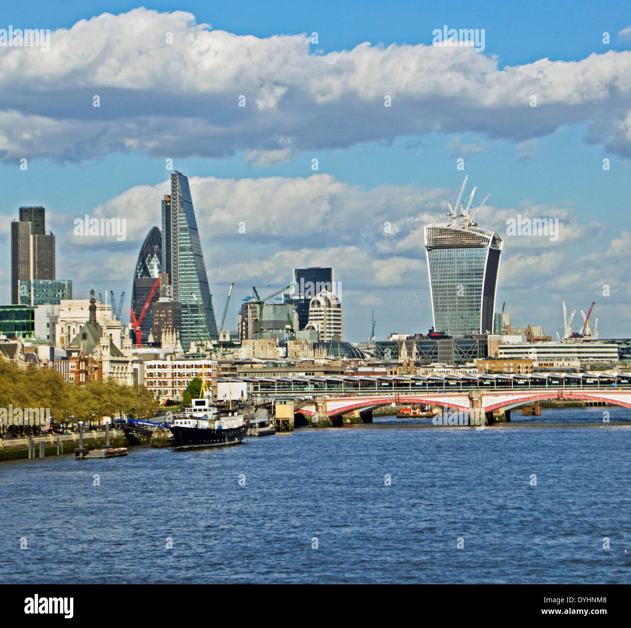 View of the skyline of the City of London showing the River Thames ...