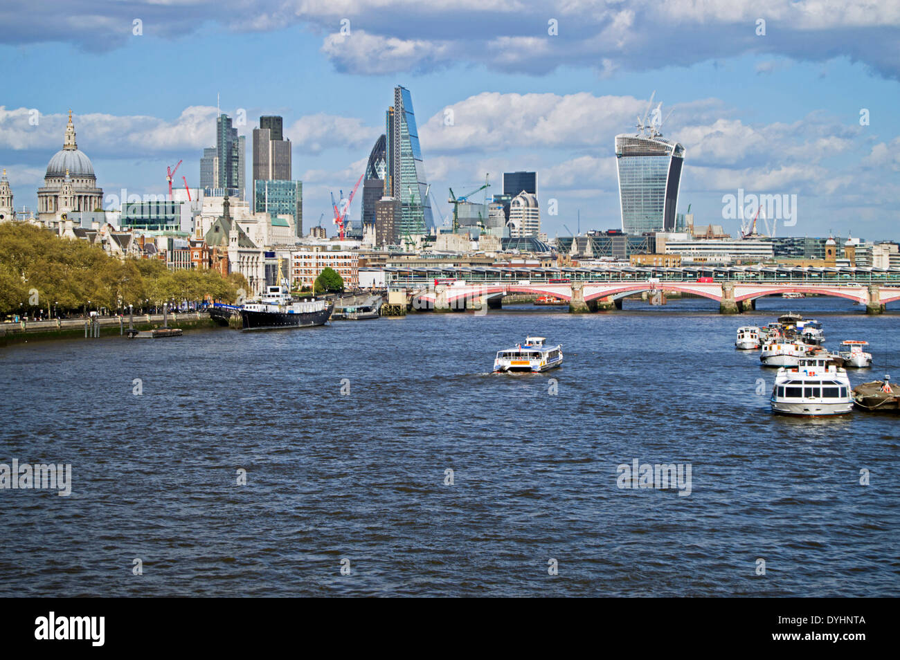 View of the skyline of the City of London showing the River Thames ...