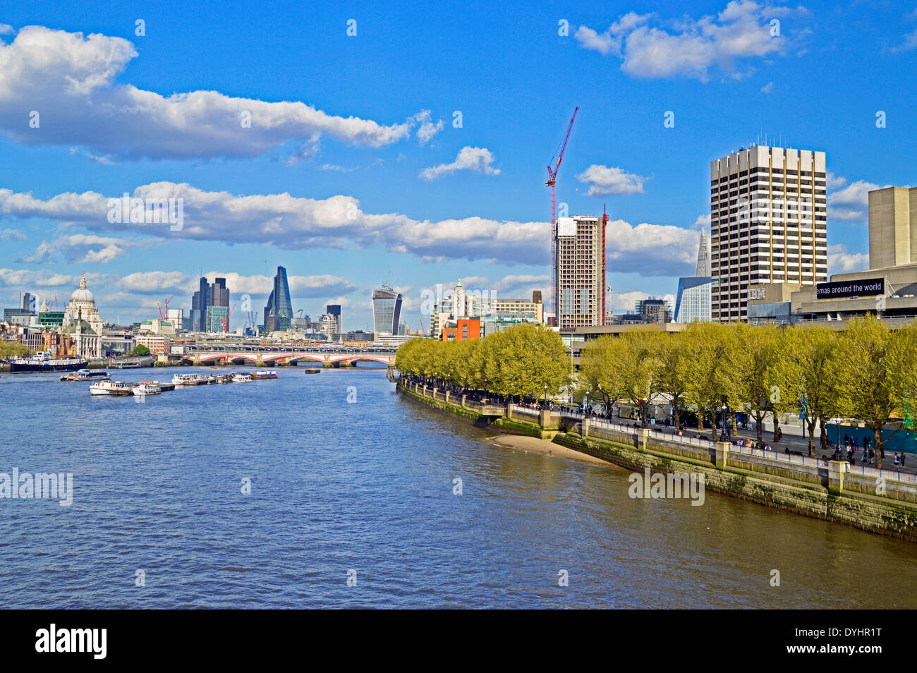 View of the skyline of the City of London showing the River Thames ...