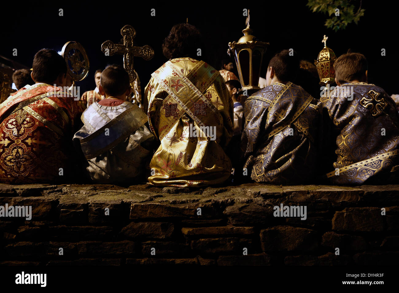 Serres, Greece. 18th April 2014. Altar boys rest after the Epitaph ...