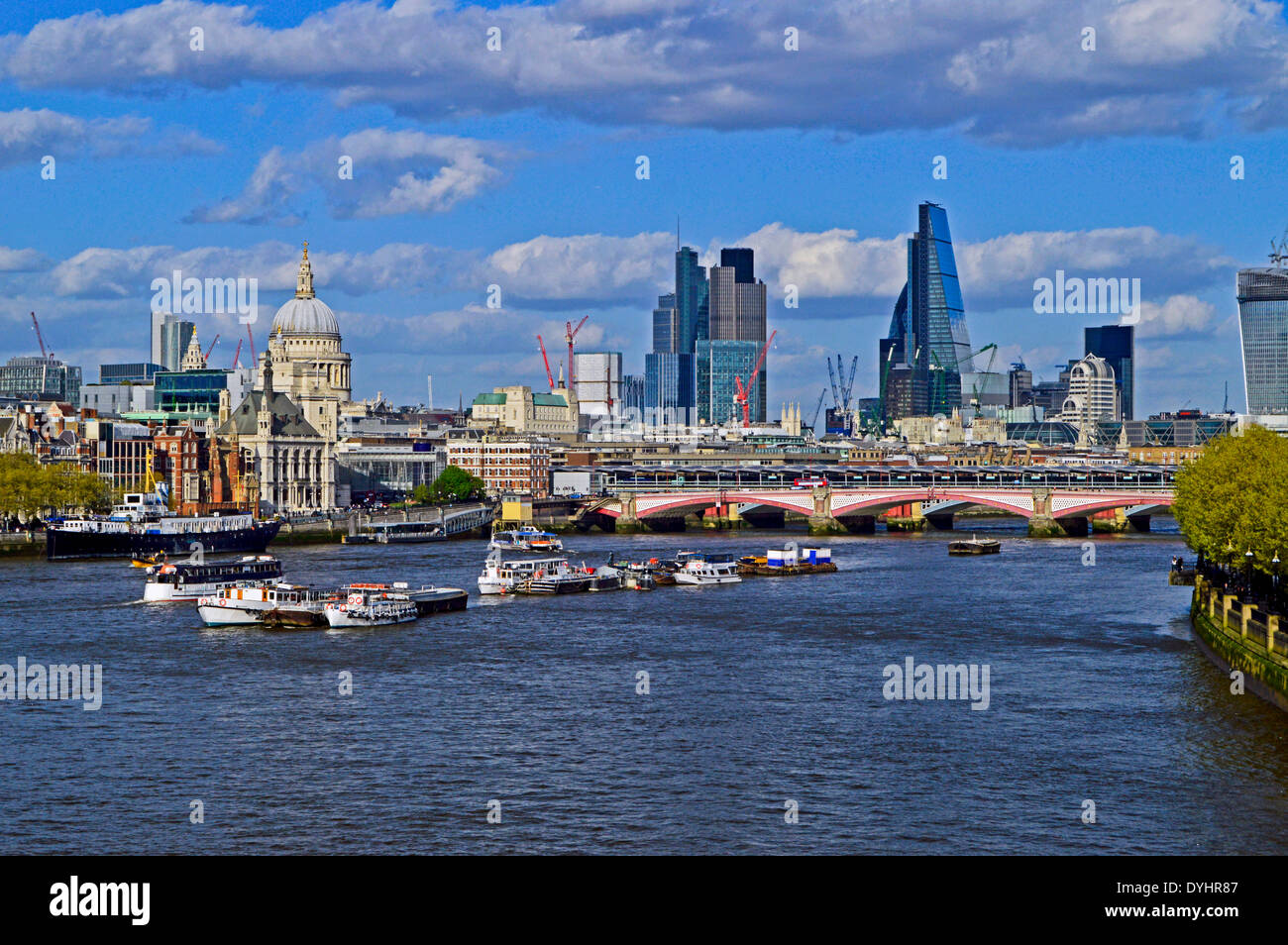 View of the skyline of the City of London showing the River Thames ...