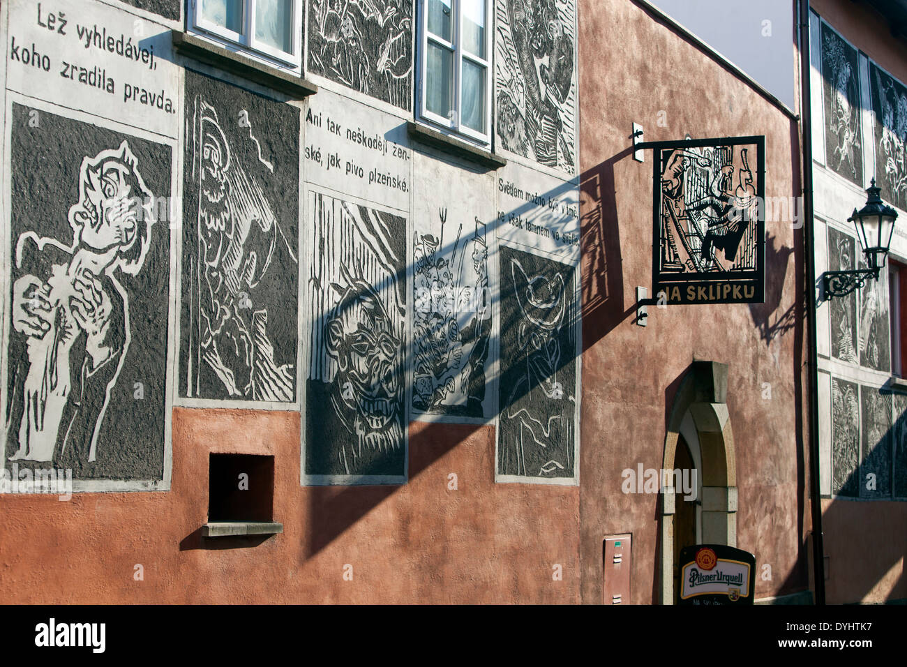 Josef Vachal Street Walls of the houses are decorated with graffiti ...