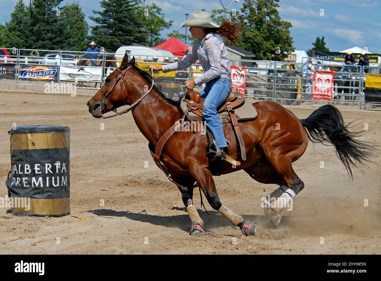 Rodeo barrel race, Cowgirl Stock Photo - Alamy