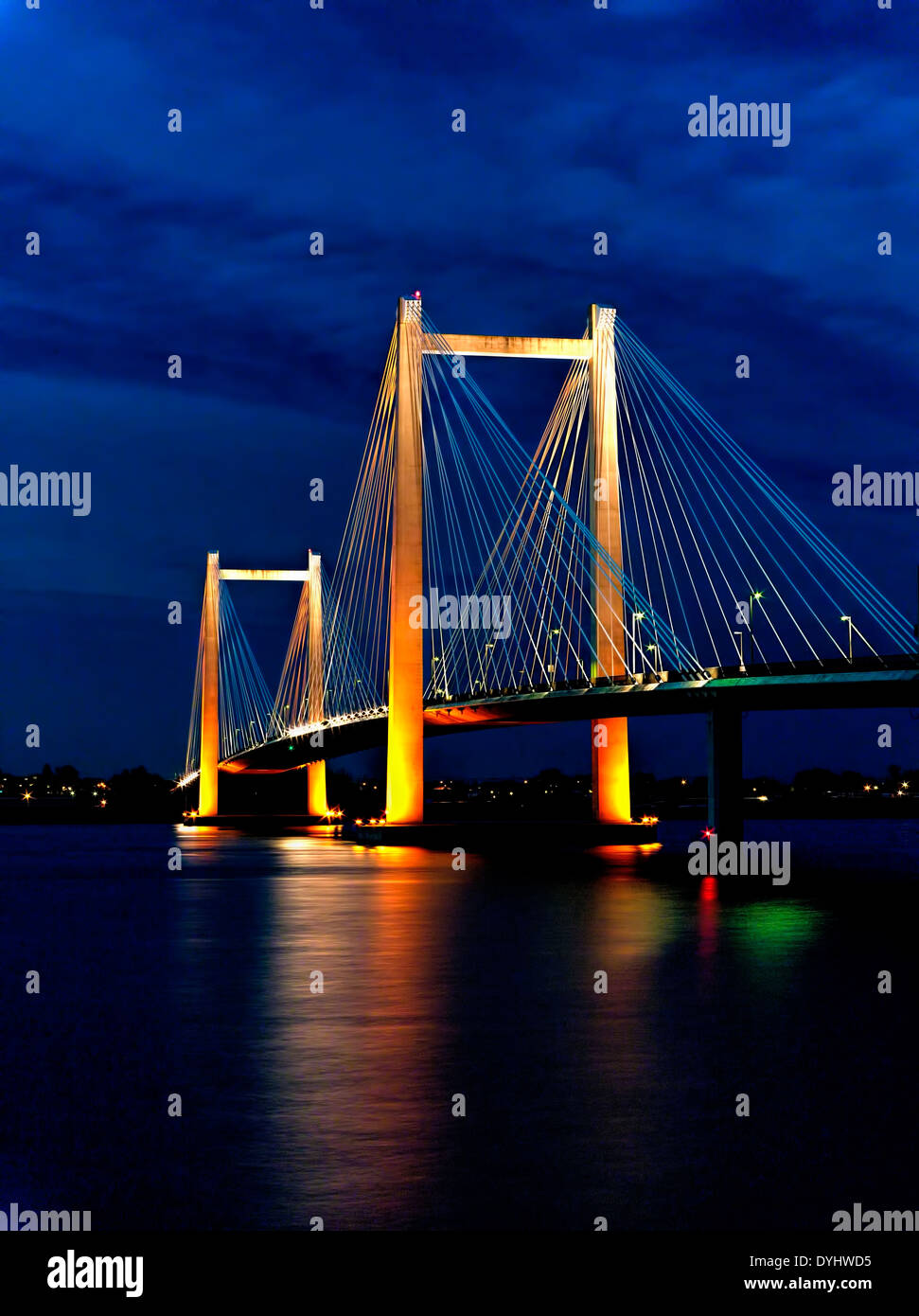 Night time cable bridge image Stock Photo - Alamy