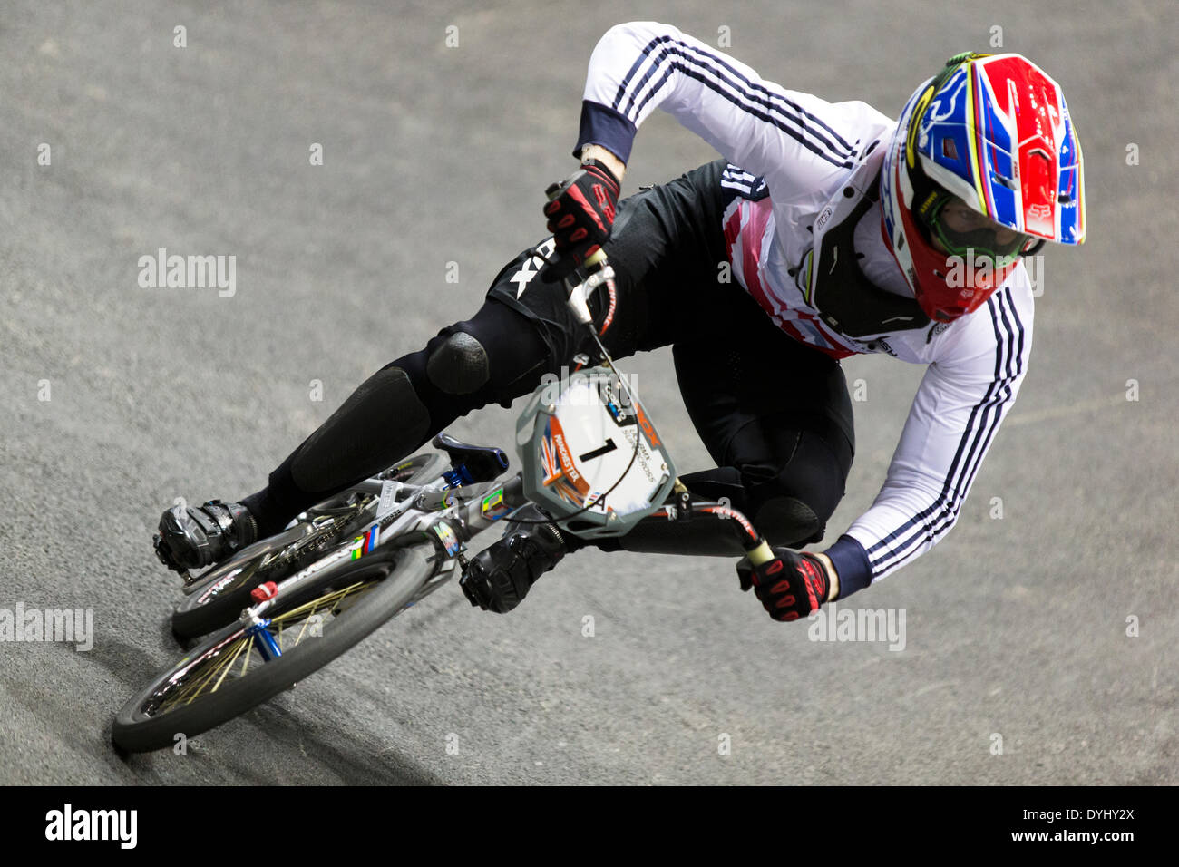 Manchester, UK. 18th April 2014. Liam PHILLIPS 1 Elite Men’s time-trial ...