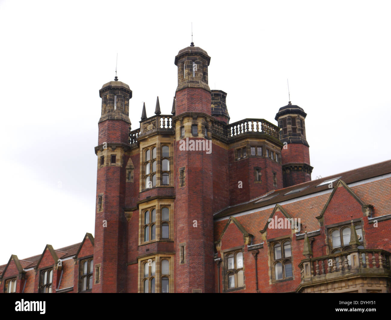 View of historic Newcastle University buildings with towers, Newcastle ...