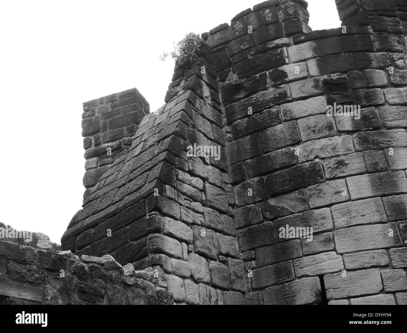 Partial view of historic medieval Durham Tower set in Town Wall ...