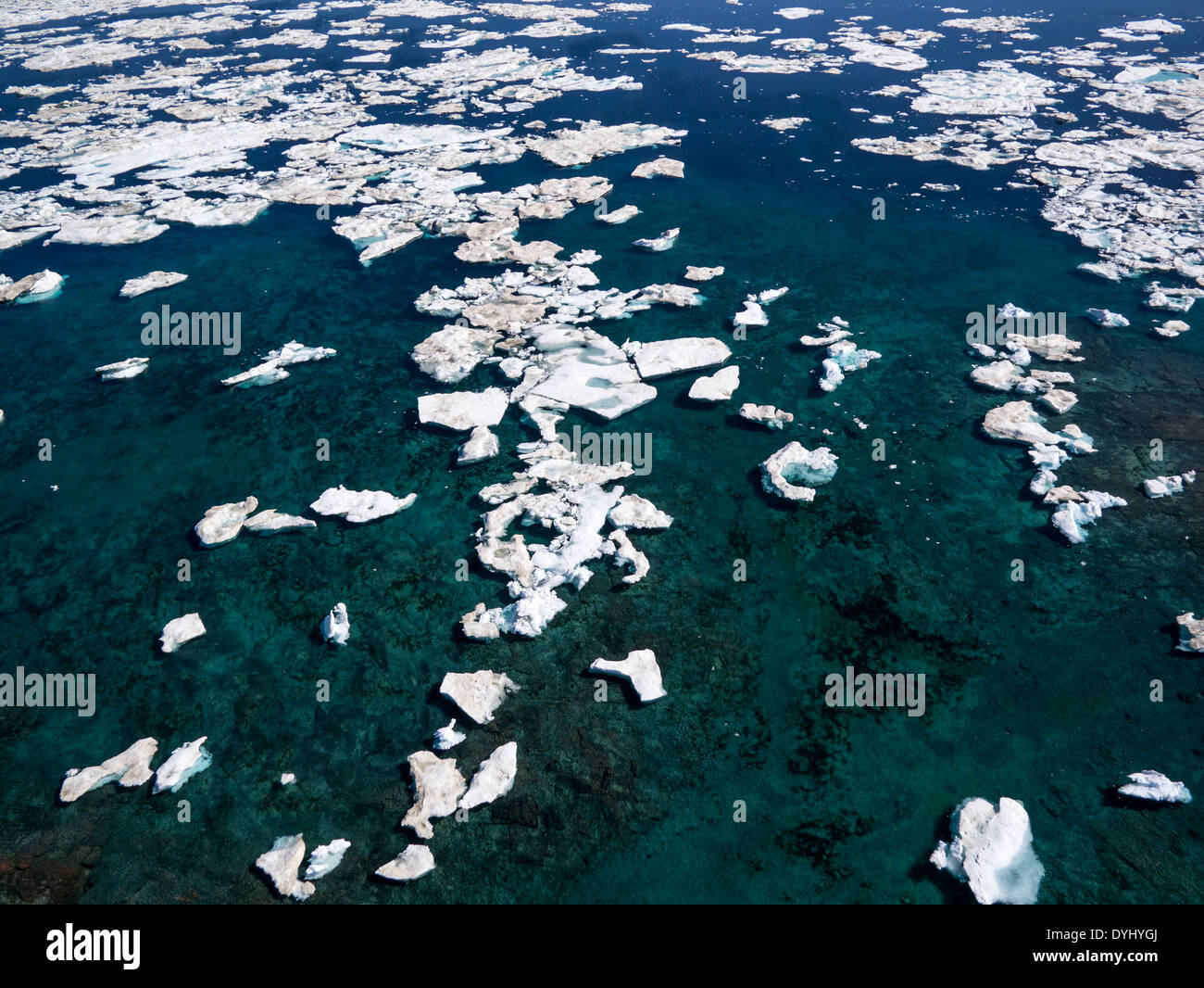 Canada, Nunavut Territory, Aerial view of sea ice in Frozen Strait near ...