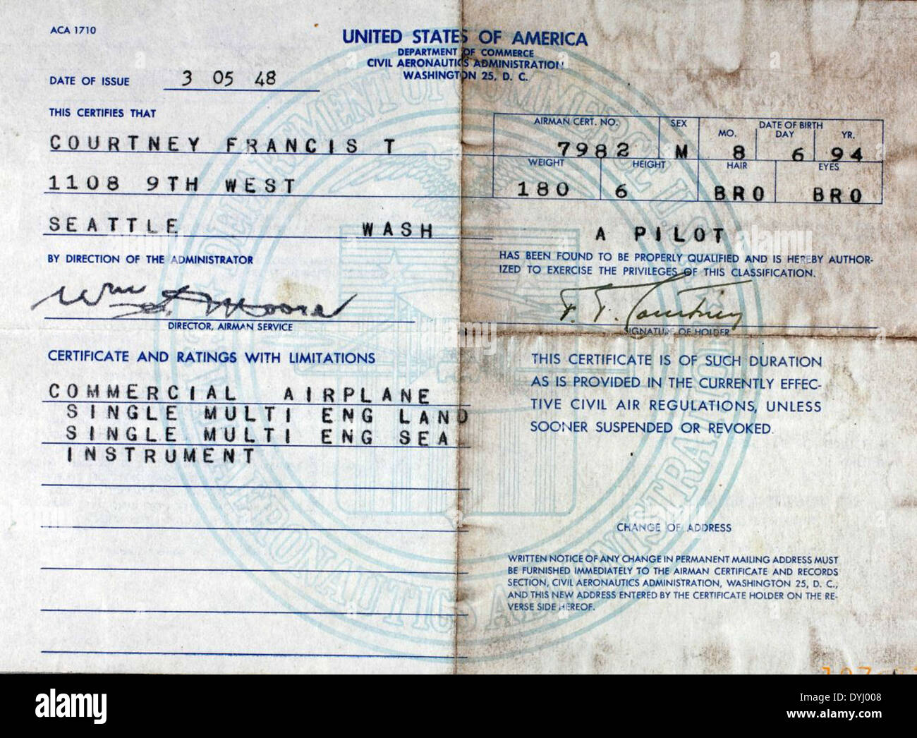 This title references a historical aviation image or record related to ...