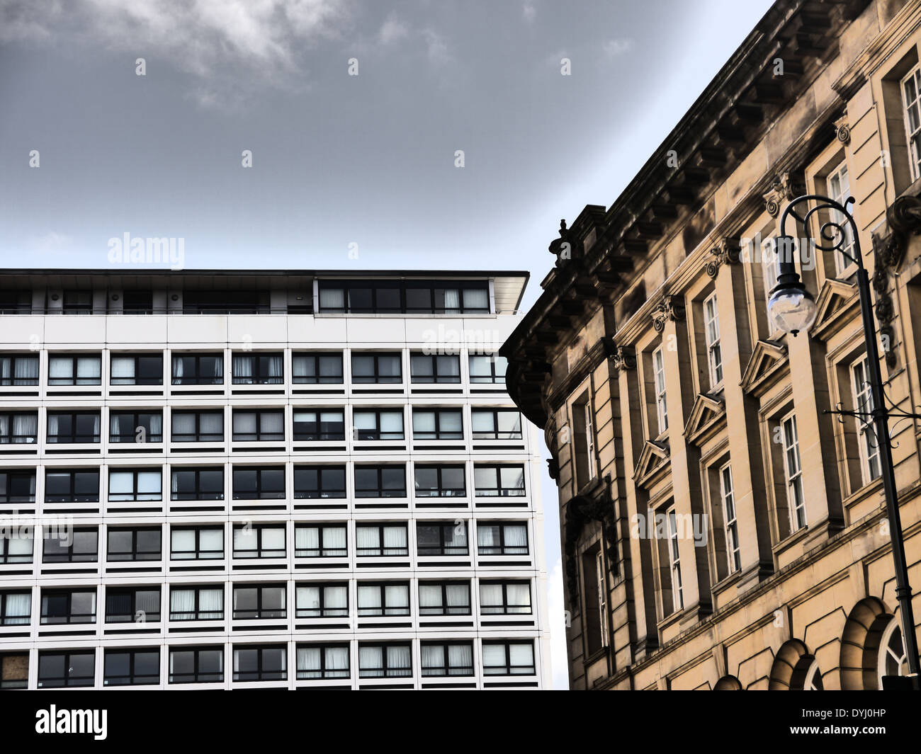 Digitally-enhanced creative image of neo-classical and modern buildings ...