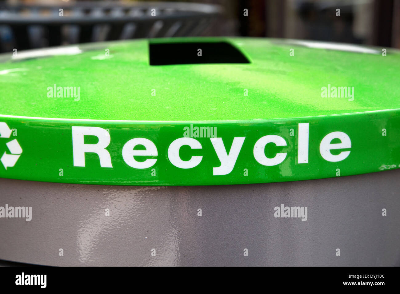 Recycle. Lettered on the lid of a New York City Street Corner Recycle ...