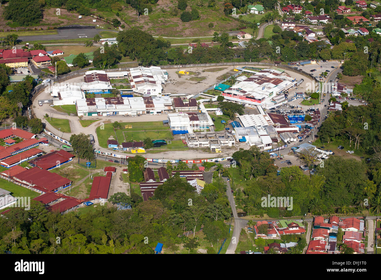 An aerial view of the duty free shopping zone in Golfo Dulce and ...