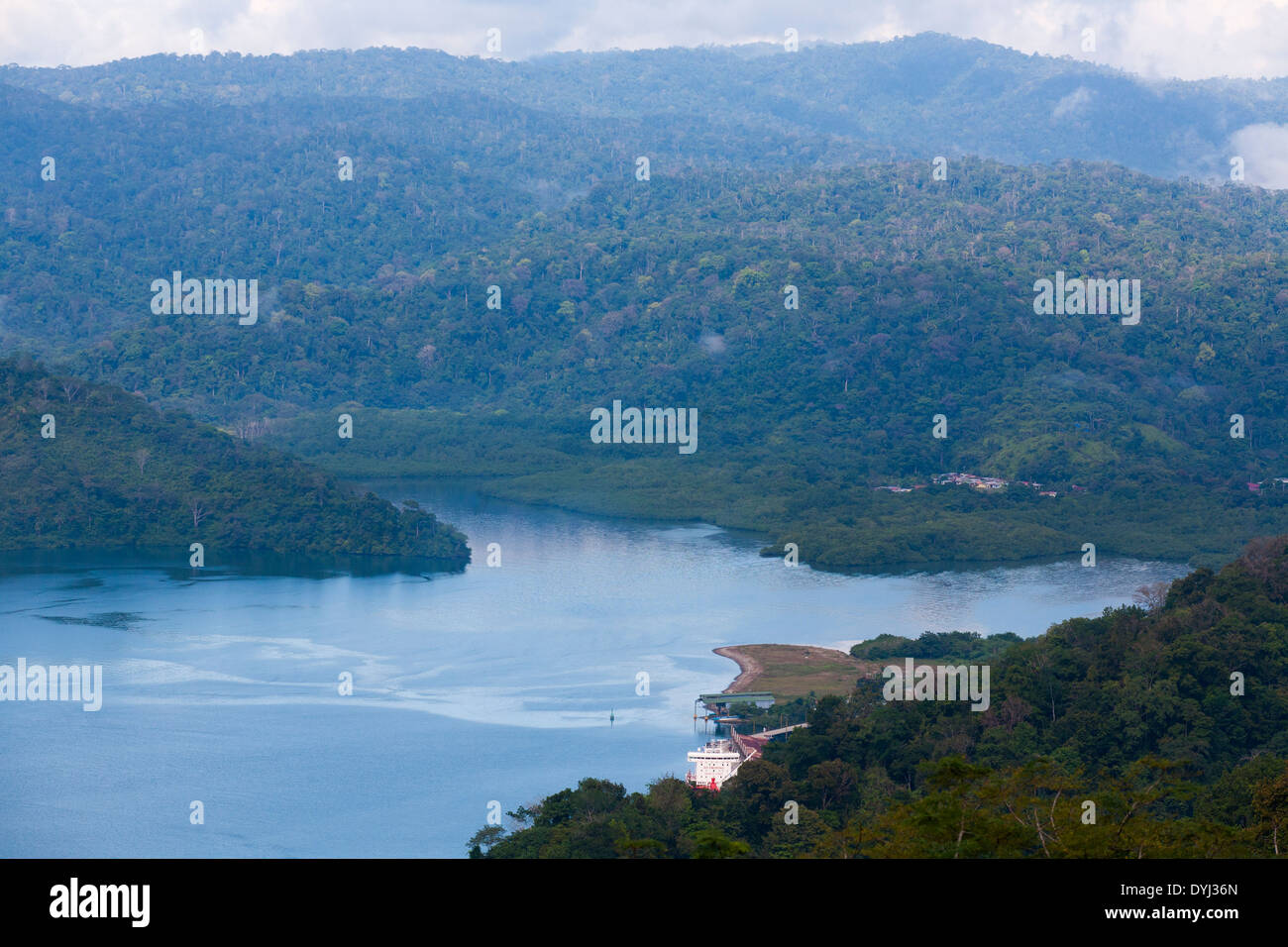 A view from the hills above Golfito, Costa Rica. Golfo Dulce is a ...