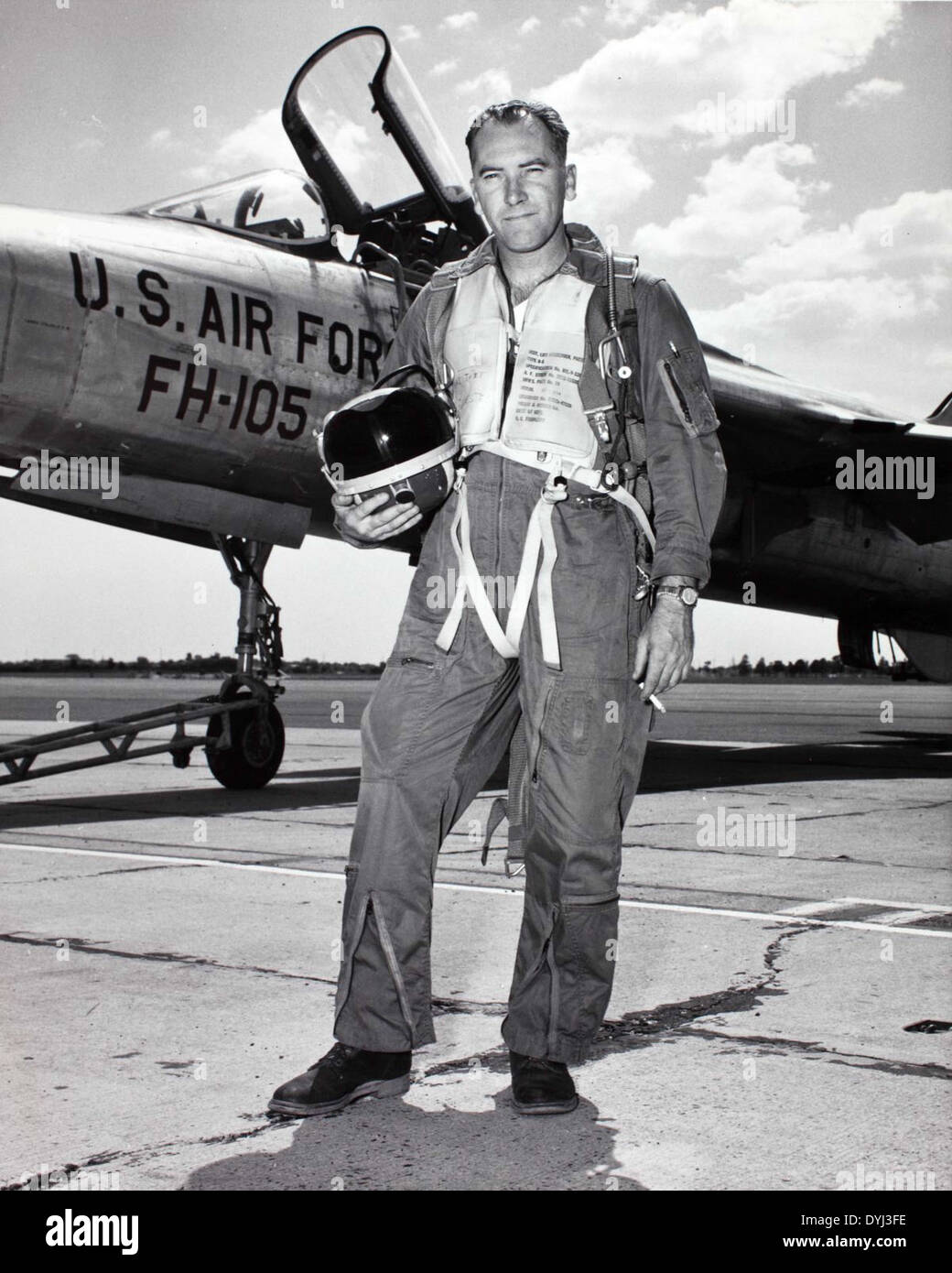 Lin Hendrix, a prominent aviator, is photographed with the Republic F ...