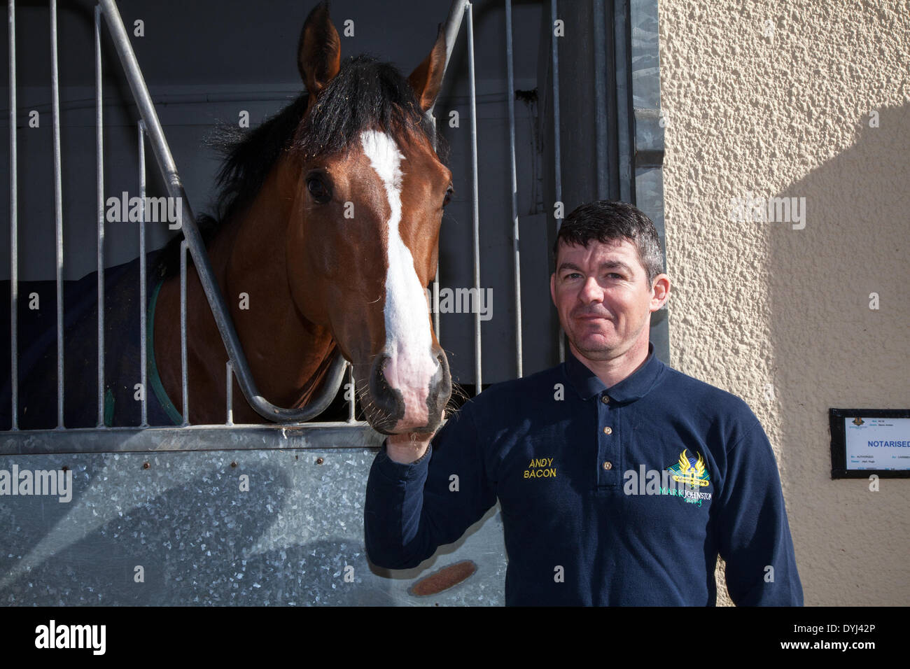 Middleham, Yorkshire, UK. 18th April 2014. Mr Andy Bacon & 'Notairsed ...