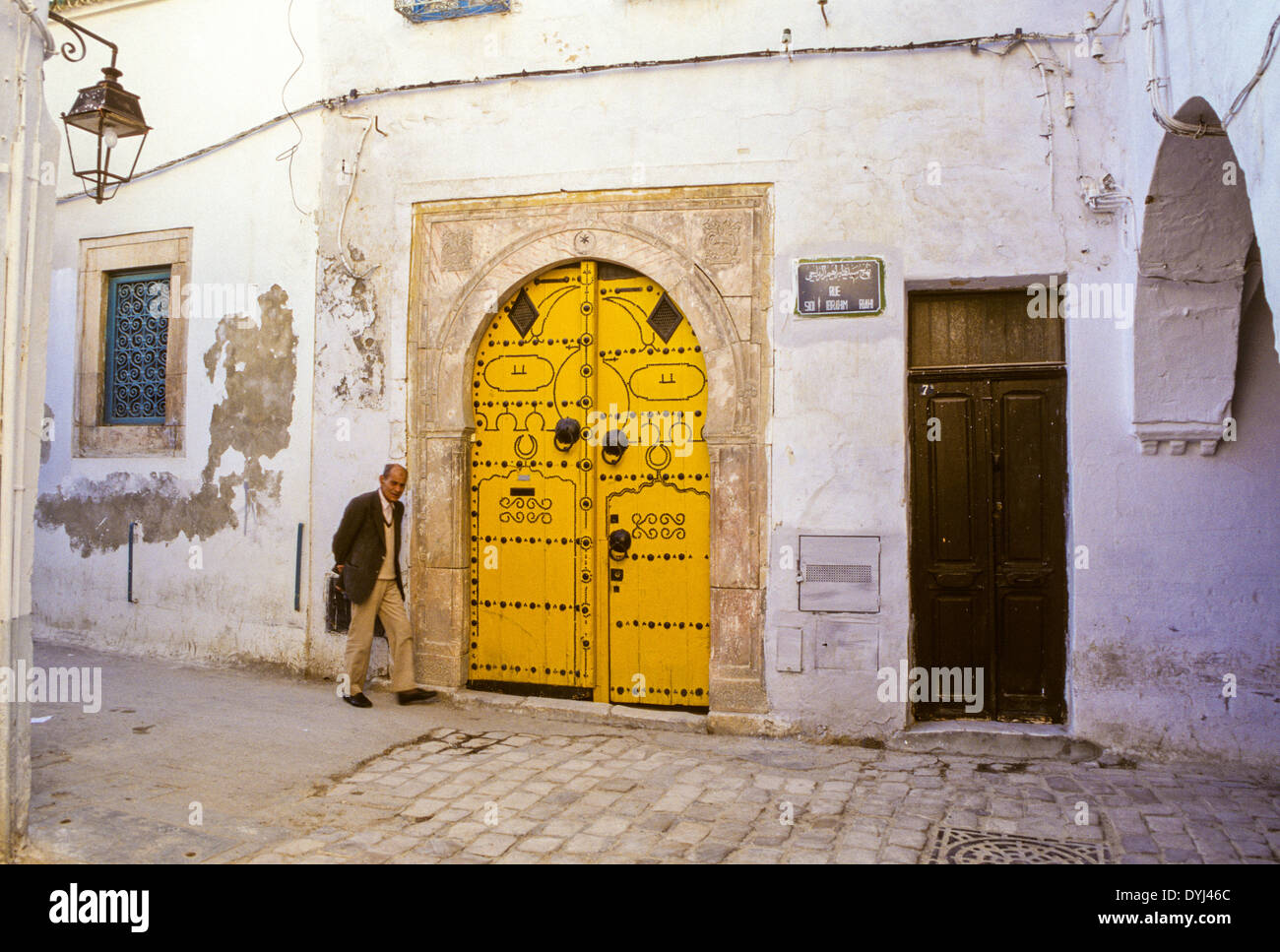 Tunisia. Tunis Medina, Sidi Ibrahim Riahi Street. The high door ...