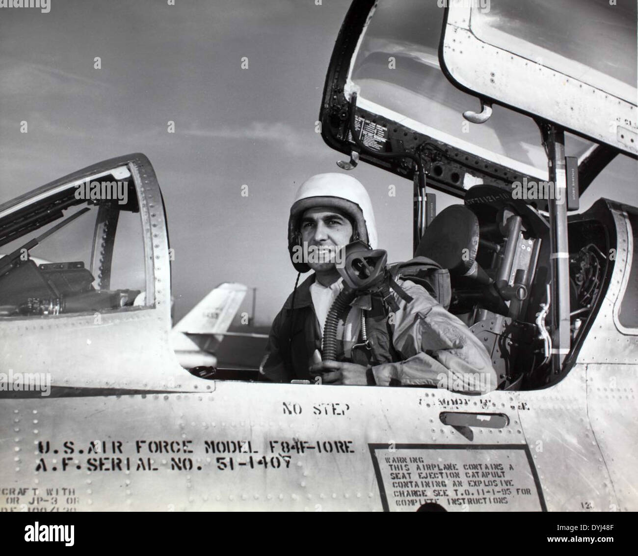 Test pilot Henry Crescibene is shown in a Republic Aviation F-84, a jet ...