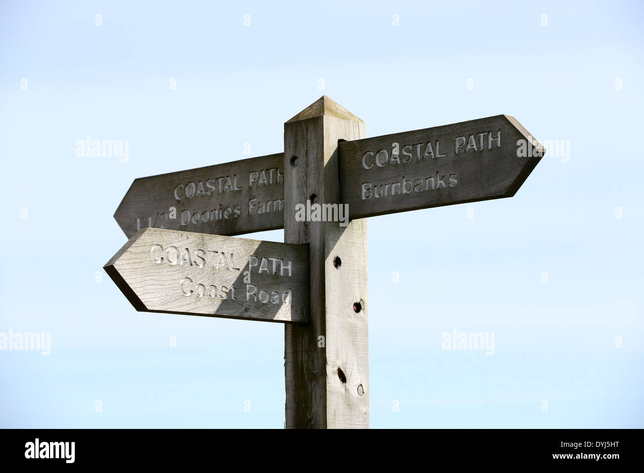 Coastal Path sign at Cove Bay, Aberdeen city, Scotland, UK Stock Photo ...
