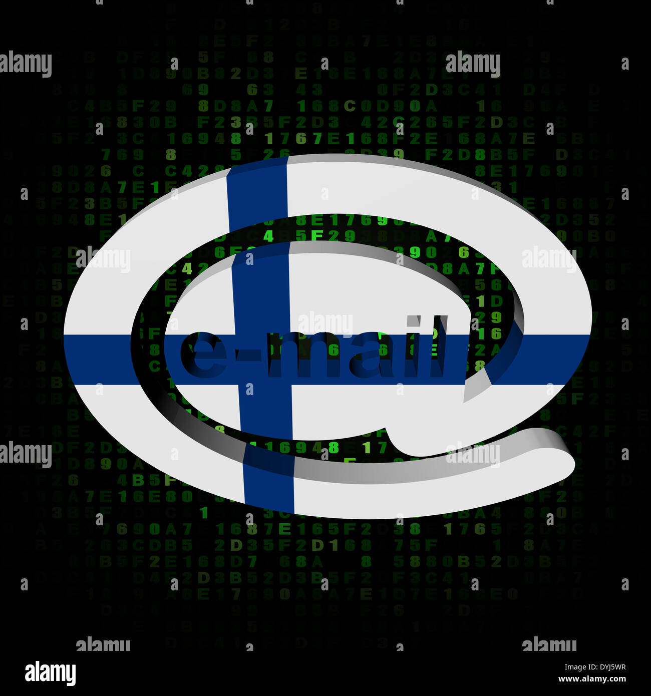 e-mail address AT symbol with Finland flag on hex illustration Stock ...