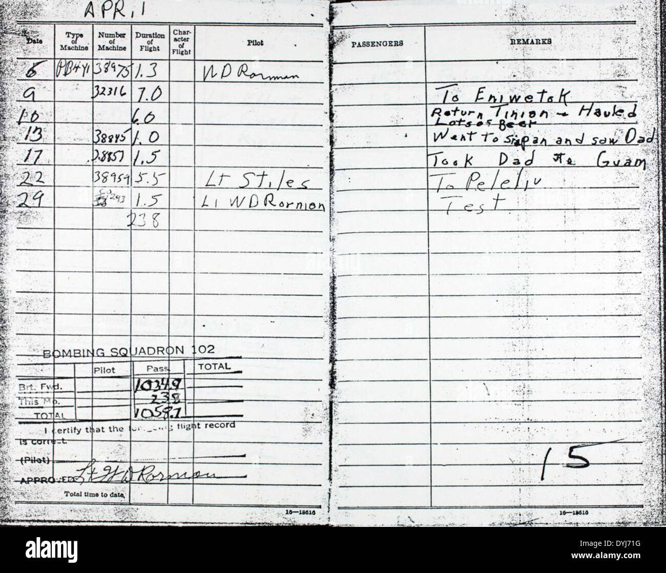 This logbook entry from VPB-102 details the operations of the ...