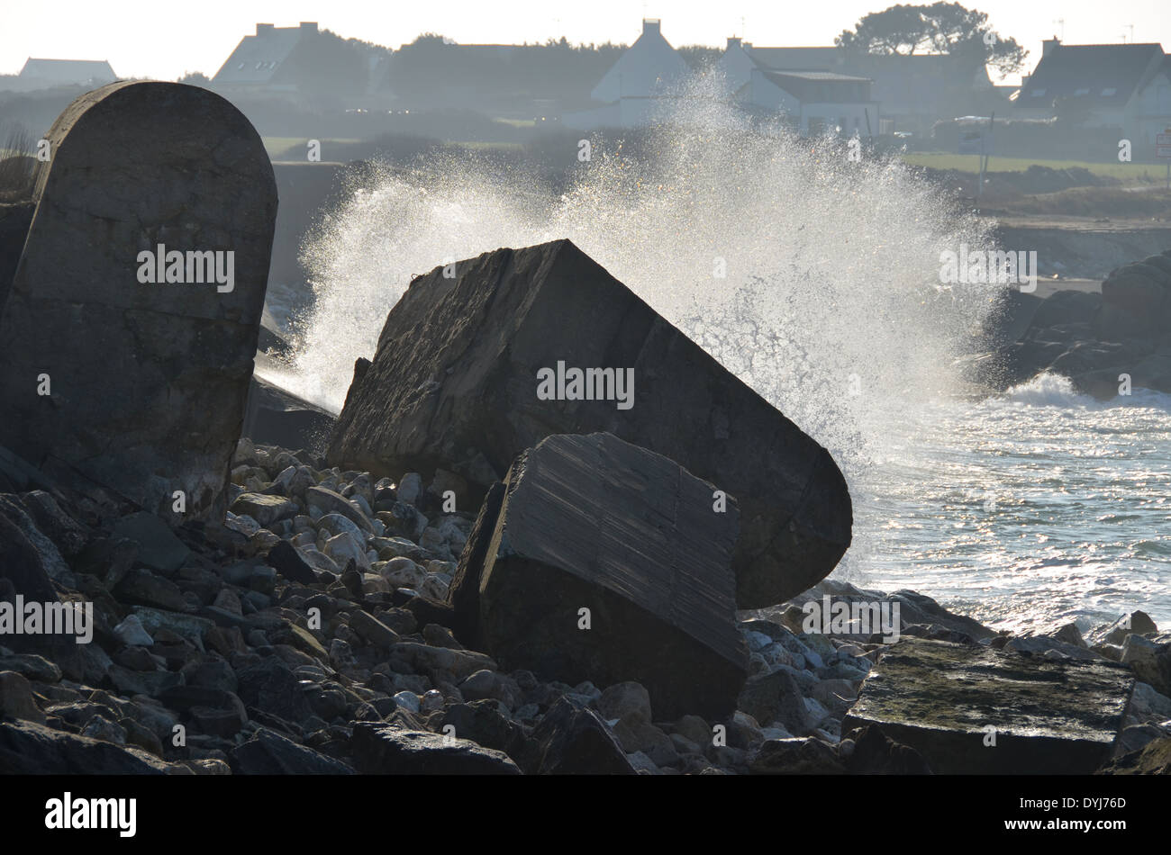 WW2: remains of the German Atlantic wall in Brittany. Wall in Le ...