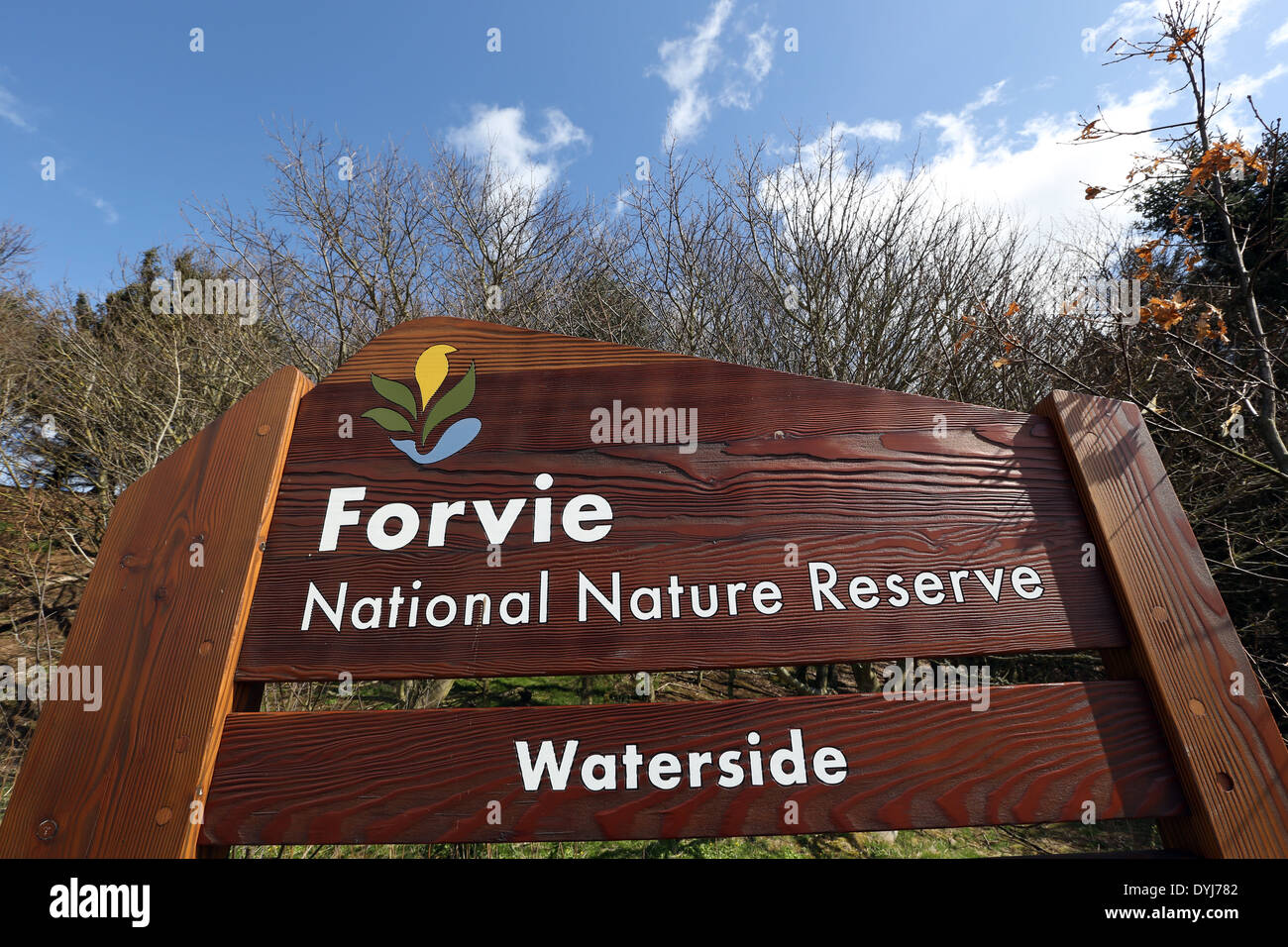 Sign for Forvie Nature Reserve at the Ythan Estaury in the village of ...