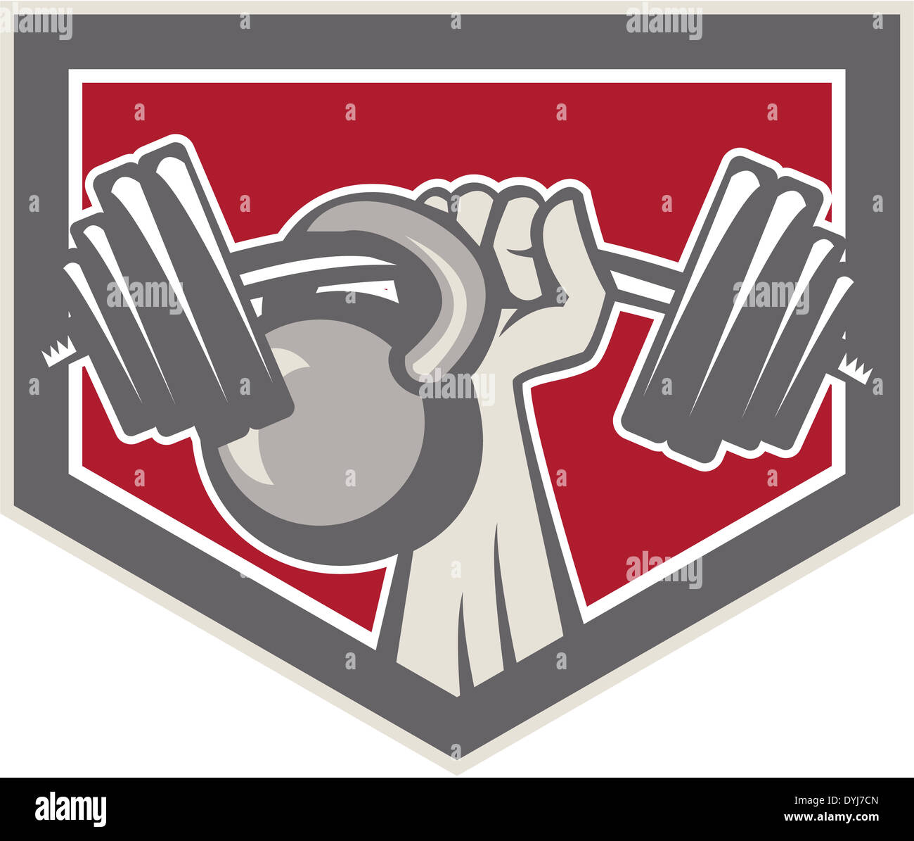 Illustration of a hand lifting weights barbell kettlebell viewed from ...