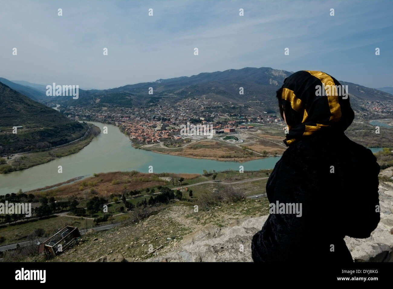 View overlooking town of Mtskheta from Jvari Monastery at the ...