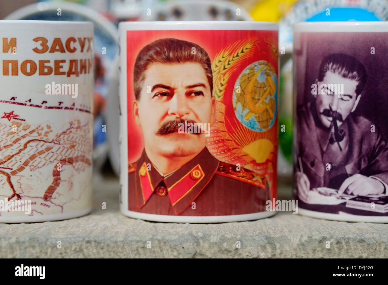 Souvenir cups depicting Joseph Stalin in the Republic of Georgia Stock ...