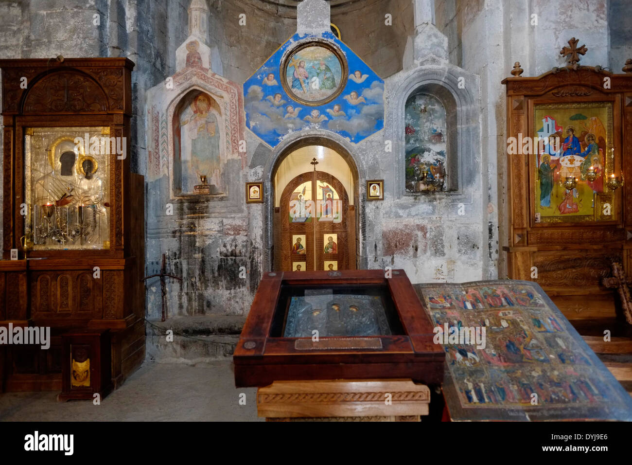 Interior of 14th century Gergeti Trinity Church also Tsminda Sameba ...