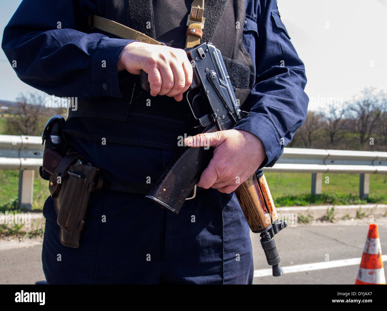 Lugansk, Ukraine. 19th April 2014. Polliceman on Traffic regulation ...