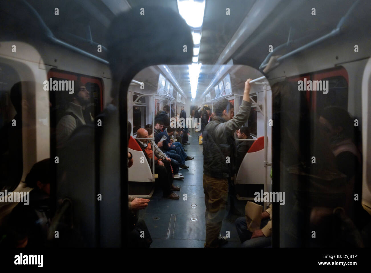 People commuting in the underground metro in Tbilisi capital of the ...