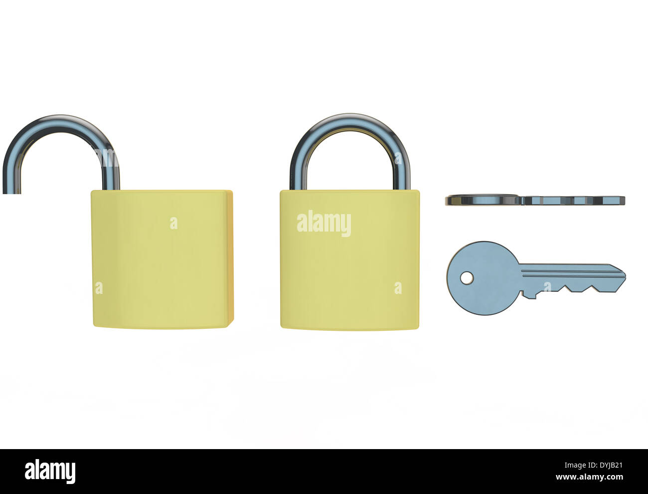 open and closed padlock 3d render Stock Photo - Alamy
