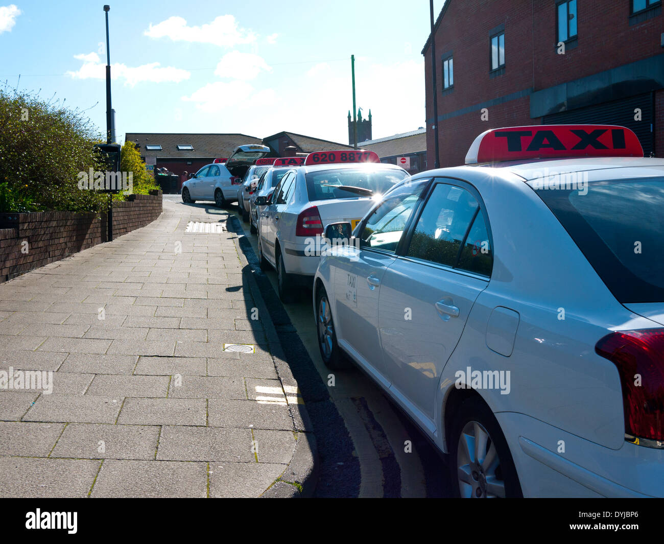 Taxi Rank Queue waiting for custom, Oldham,Greater Manchester,UK Stock ...