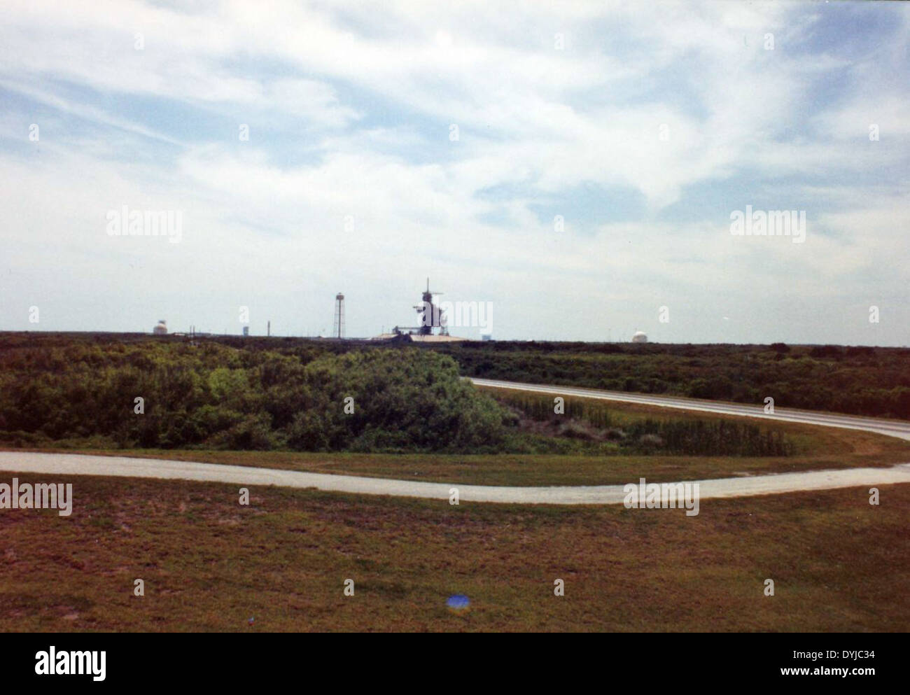 This image shows Space Shuttle Endeavour at its launch pad, Pad 39B, at ...