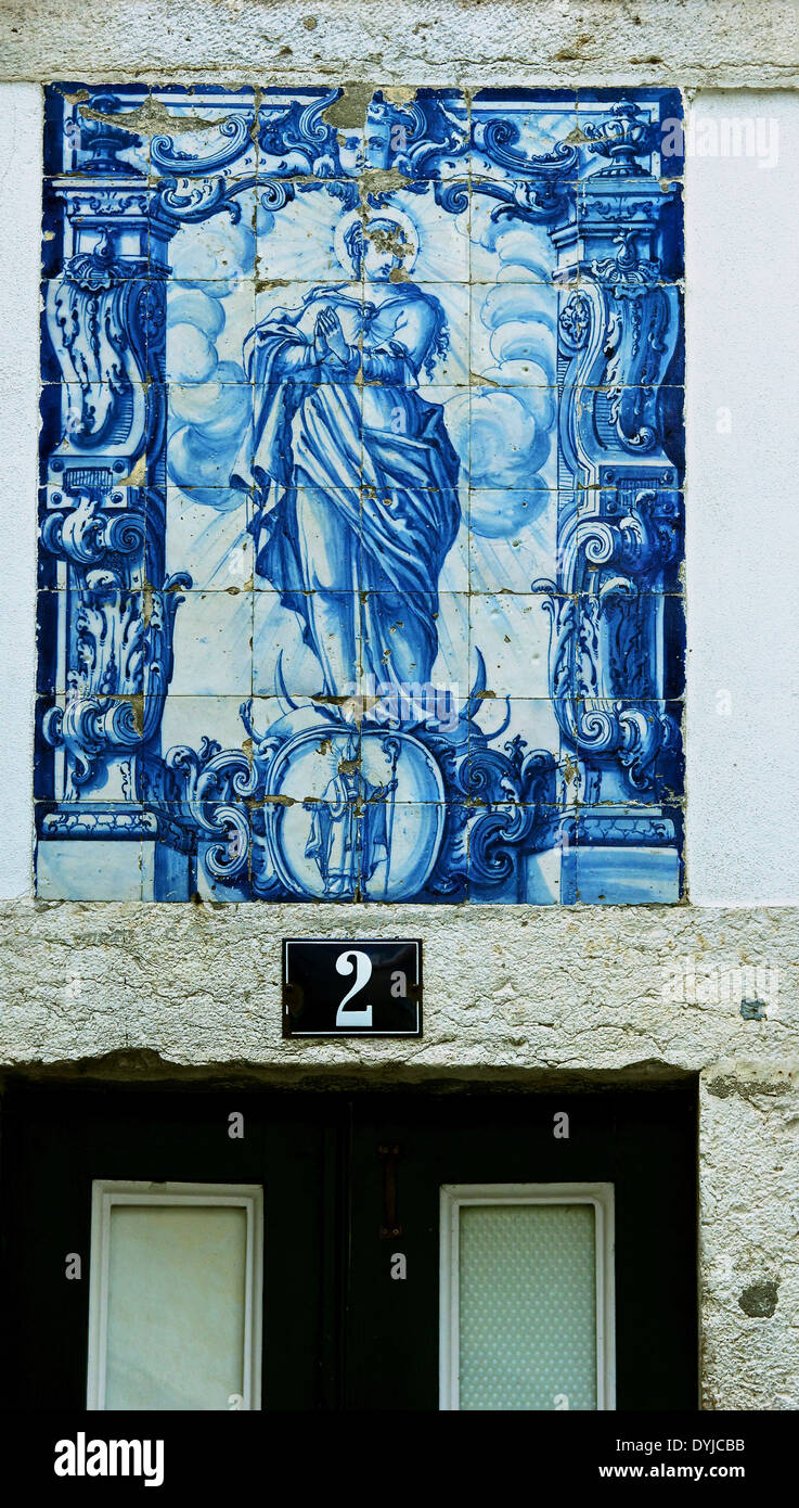 Azulejos ceramic tile picture above a doorway in the traditional ...