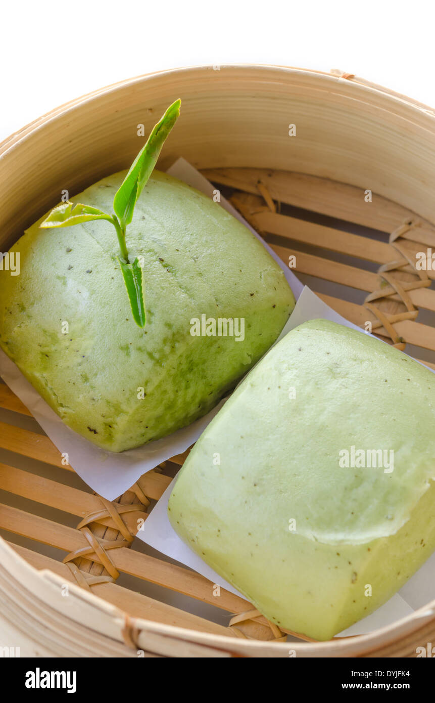 green tea Mantou Chinese steamed buns over white background Stock Photo ...