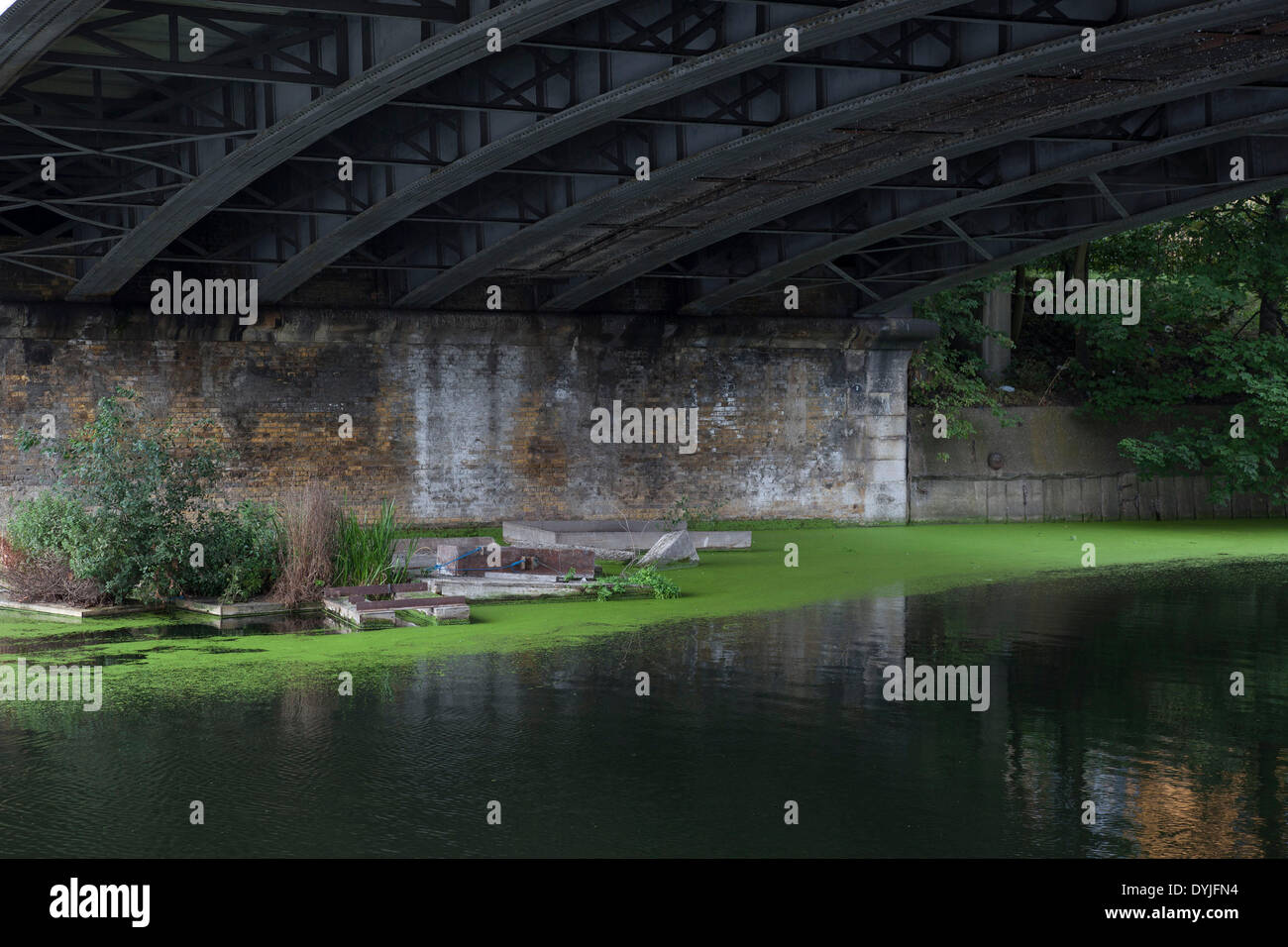 Scene along the Lea Navigational Canal in East London, UK. The River ...